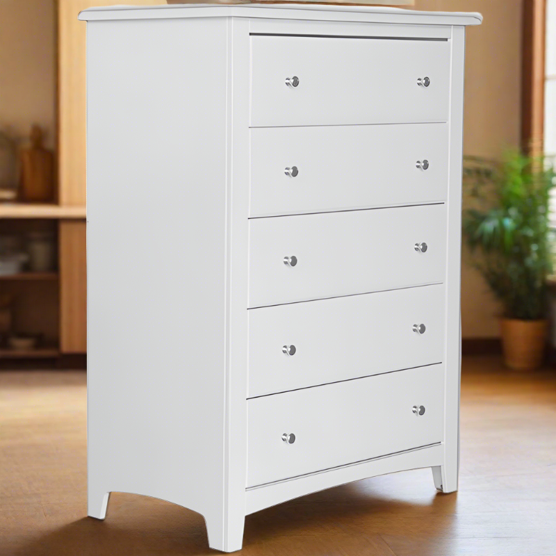 Solid Wood Five Drawer Chest White | Durable Storage Solution